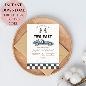 Two Fast Invitation, Growing up Two Fast Birthday Editable Invitation ...