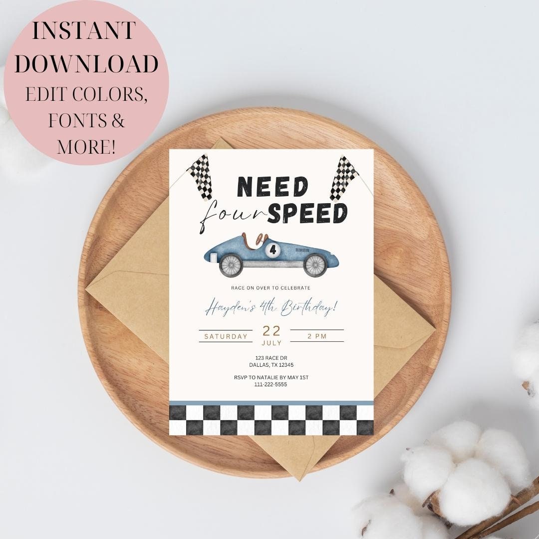 Need Four Speed Editable Birthday Invitation Need 4 Speed Invite Race ...