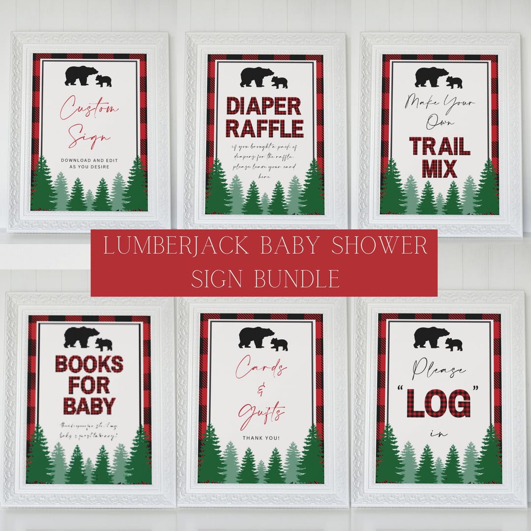 Lumberjack Theme Party Signs Bundle | Editable Buffalo Plaid Table ...