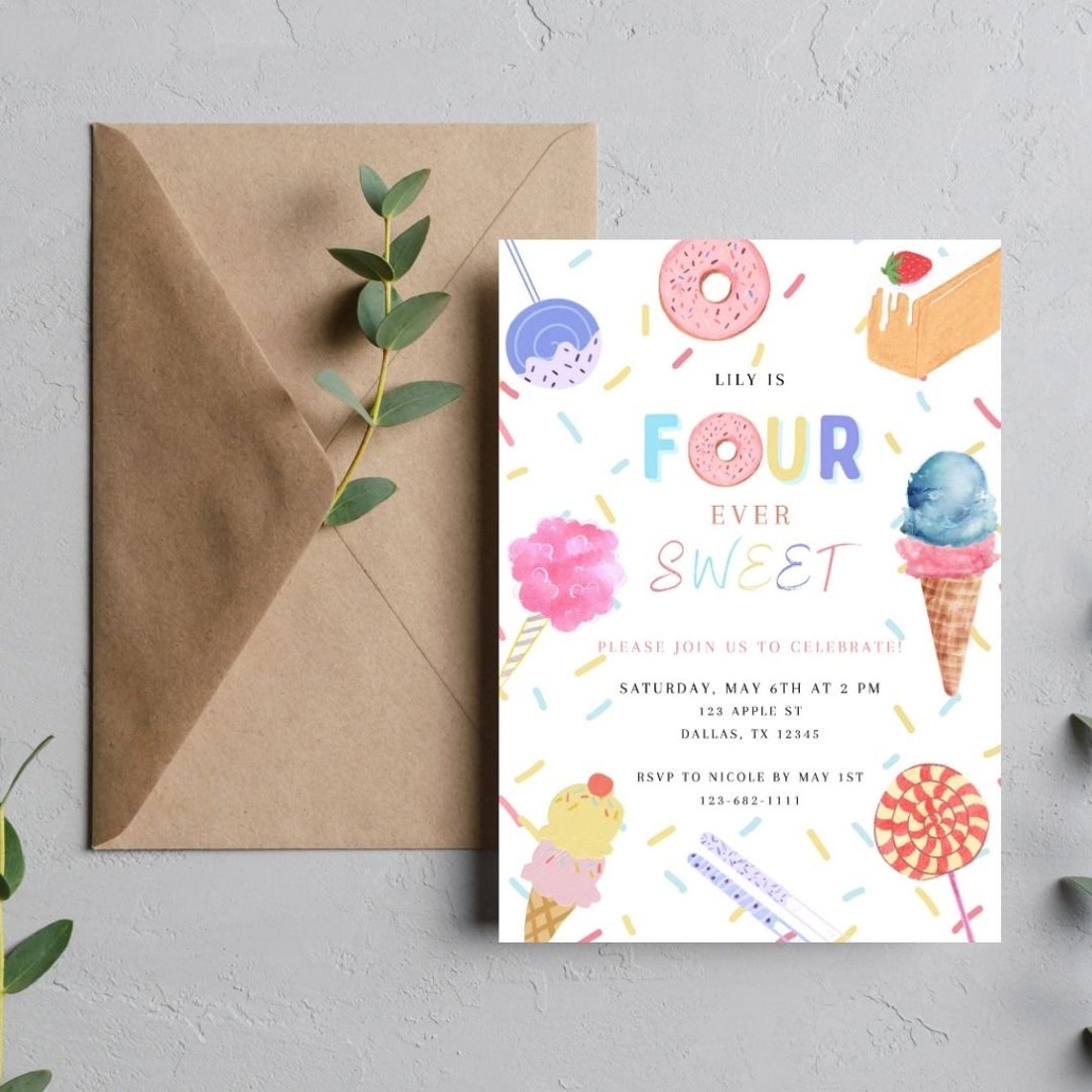 Four Ever Sweet Birthday Invitation | Dessert Invite | 4th Birthday ...