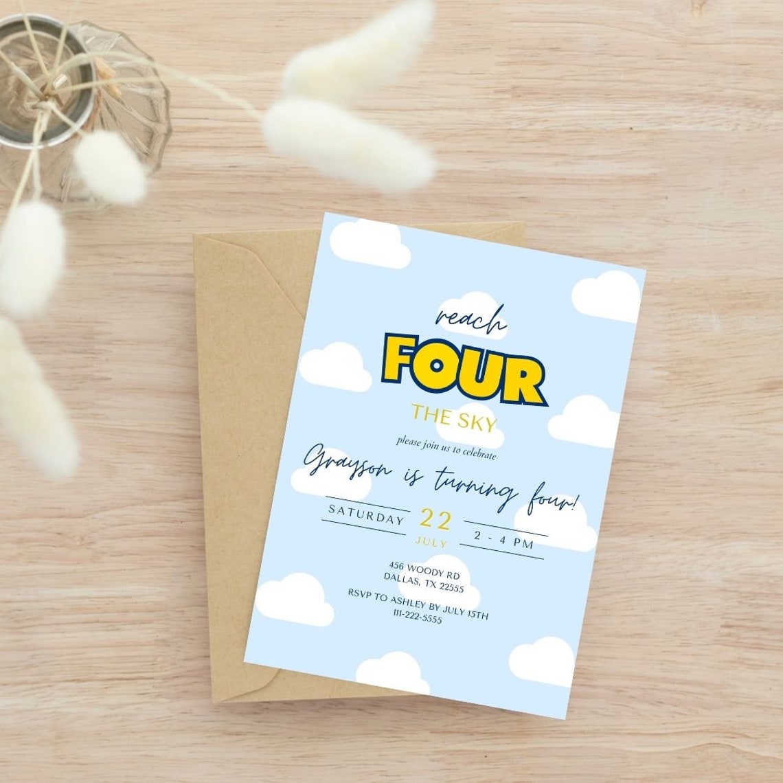 Reach Four the Sky Editable Birthday Invitation Toy Story 4th Birthday ...