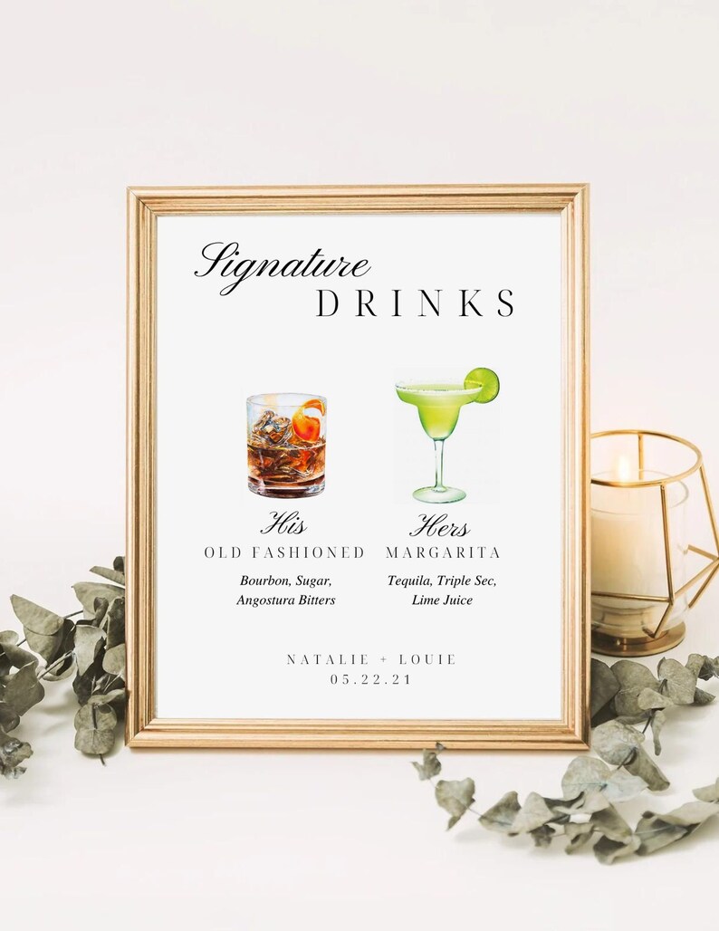 Signature Drinks Sign Template Modern Elegant Wedding Bar - Etsy