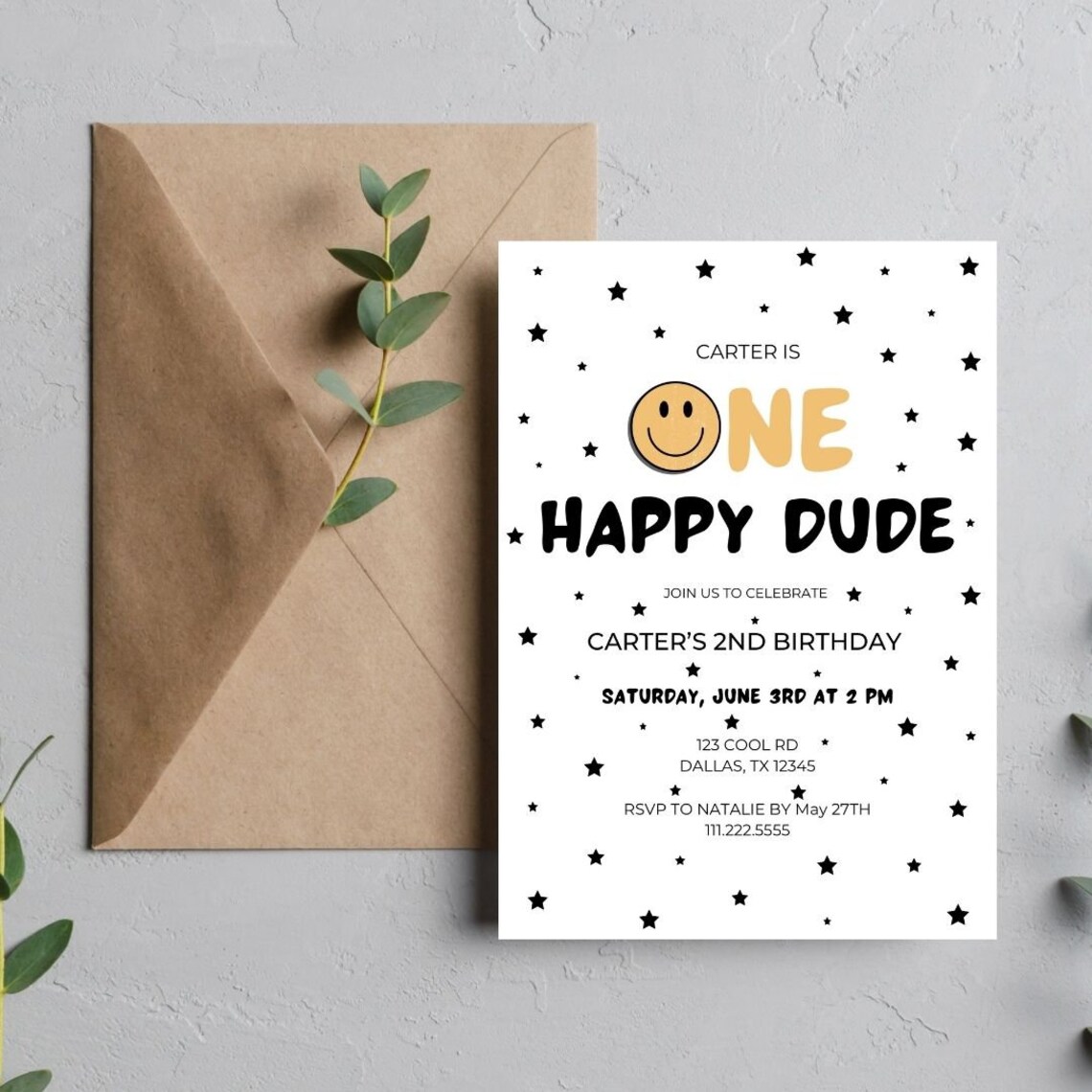 Editable One Happy Dude Birthday Invitation Smiley Face Invitation 1st ...