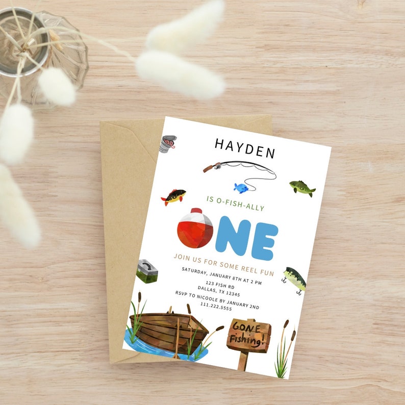 O-fish-ally-one Birthday Invitation Editable Fishing - Etsy