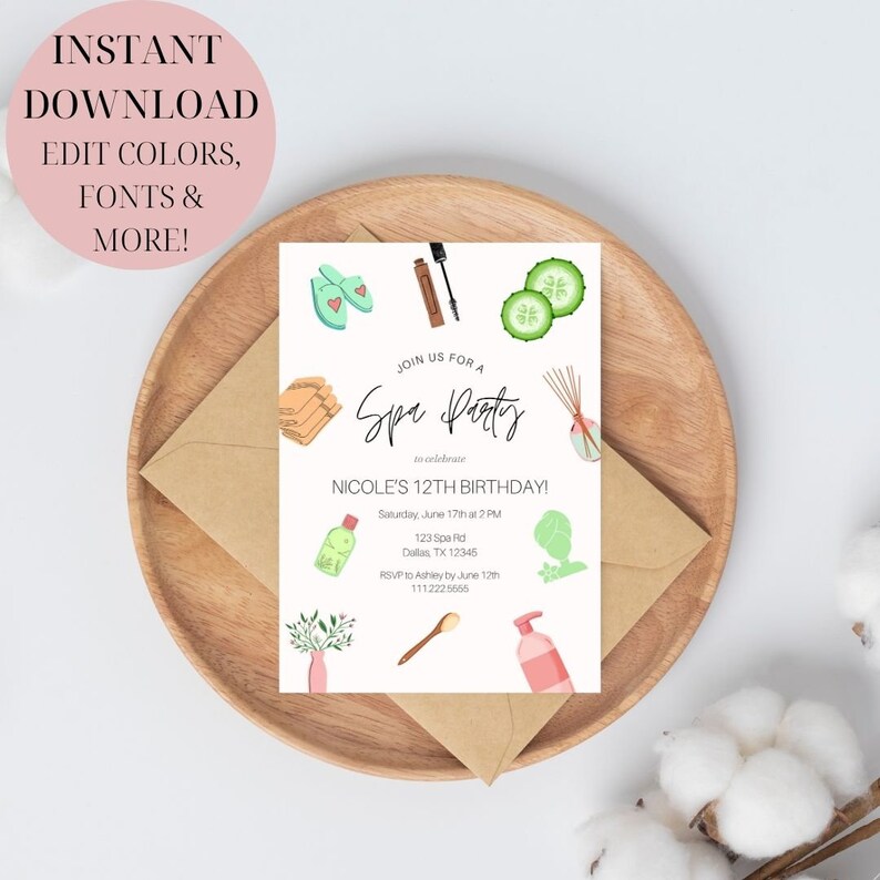 Editable Spa Birthday Party Invitation | Glam Makeup Slumber Party ...