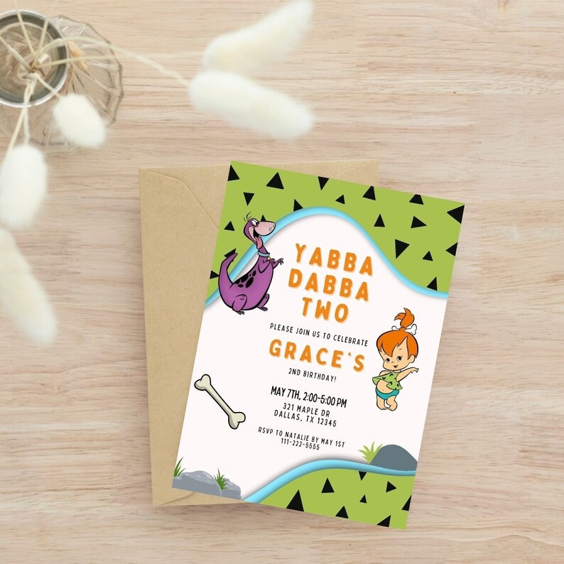 Yabba Dabba Two Birthday Invitation Template Digital - Etsy