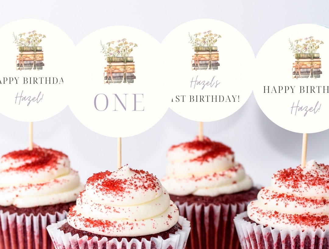 Storybook Birthday Printable Cupcake Toppers | Book Stack Cupcake ...