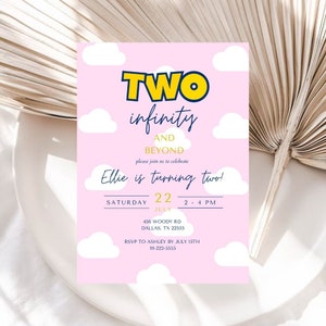 Girl Two Infinity and Beyond Birthday Invitation | Toy 2nd Birthday ...