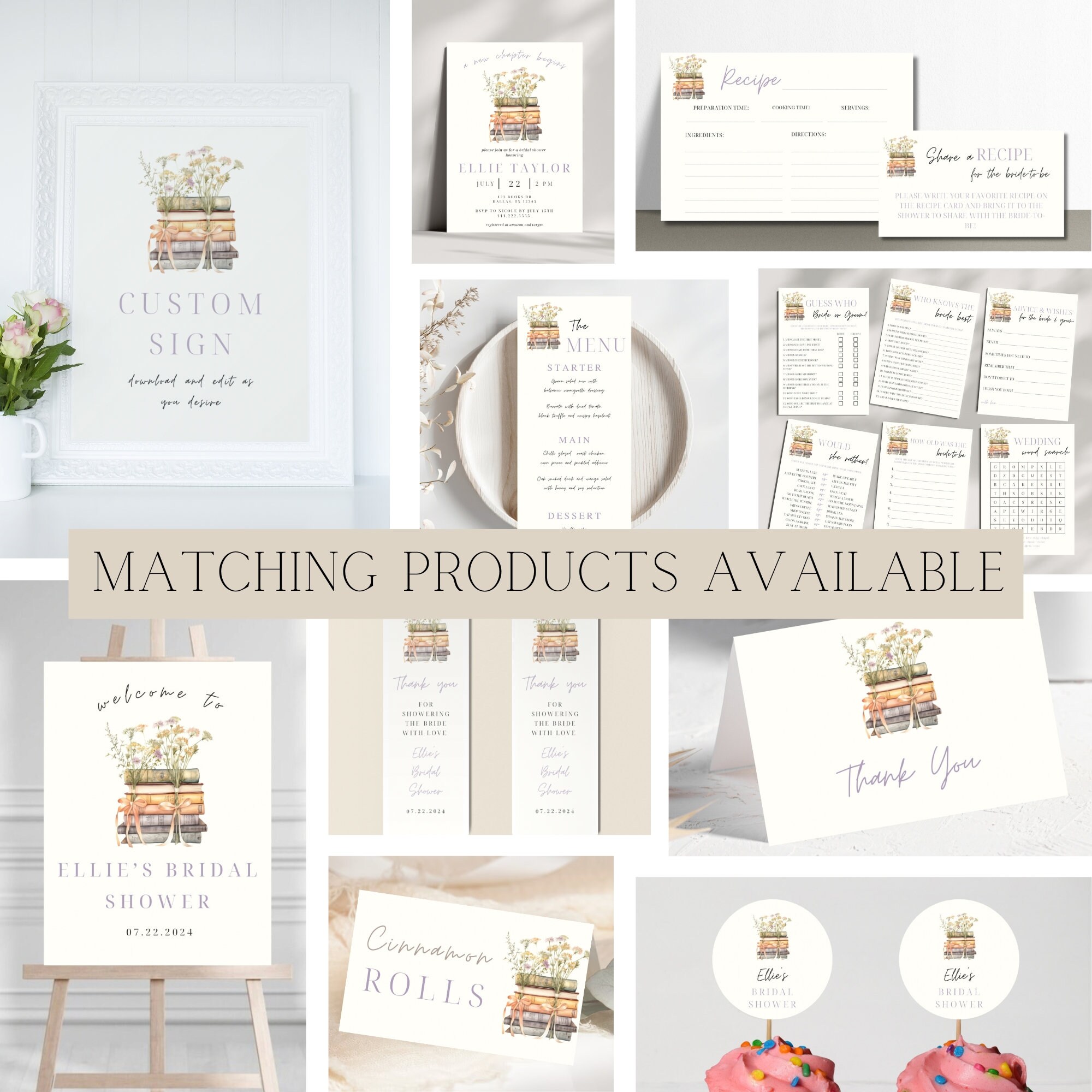Book Themed Bridal Shower Recipe Cards | Storybook Recipe Bridal Shower ...