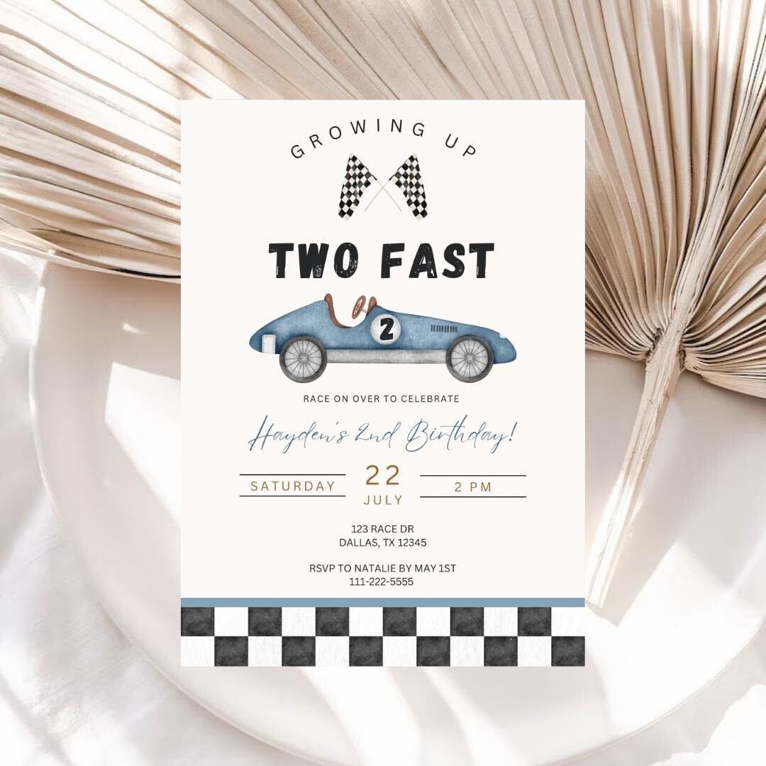 Two Fast Invitation, Growing up Two Fast Birthday Editable Invitation ...