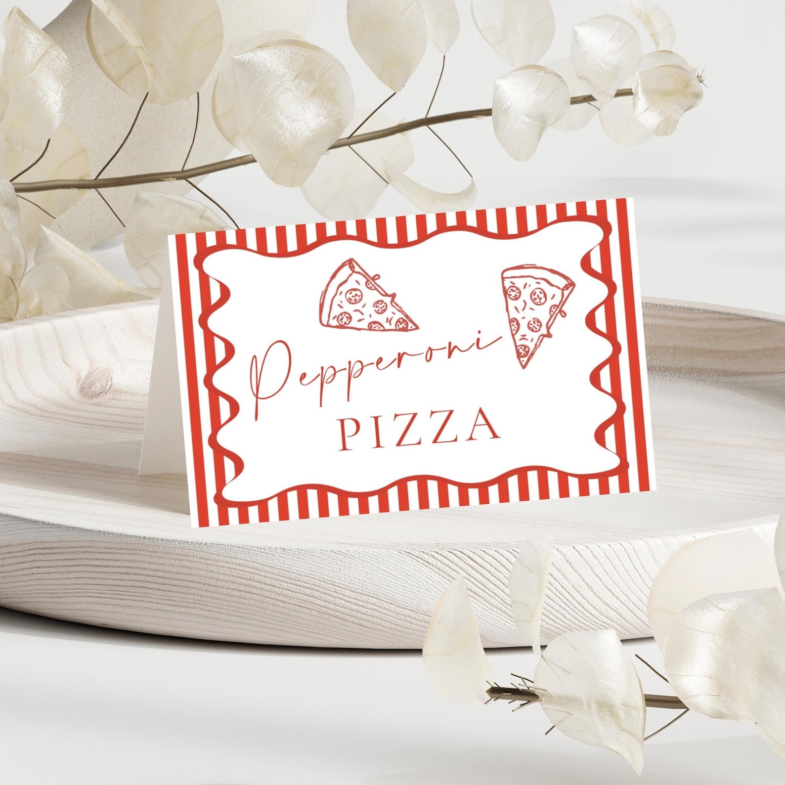 Editable Pizza Party Food Tent Label | Pizza Theme Name Place Card ...