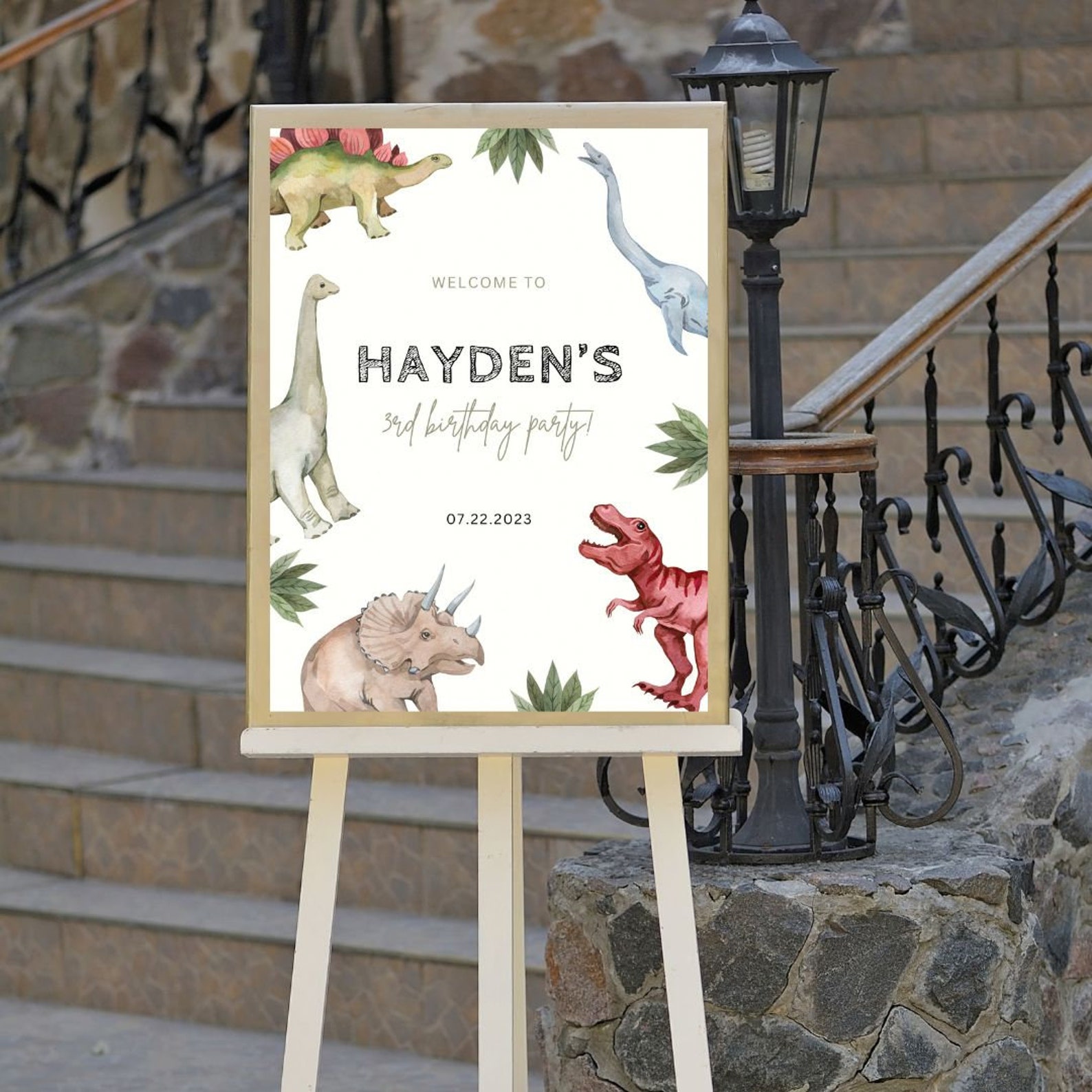 Three-rex Welcome Sign Editable Dinosaur Birthday Welcome - Etsy