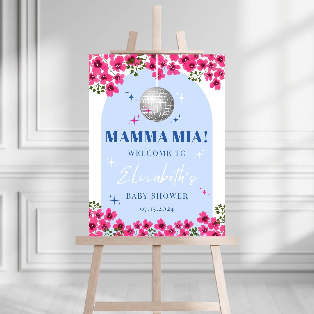 Editable Mamma Mia Baby Shower Welcome Sign Mamma Mia Disco Greek Baby ...