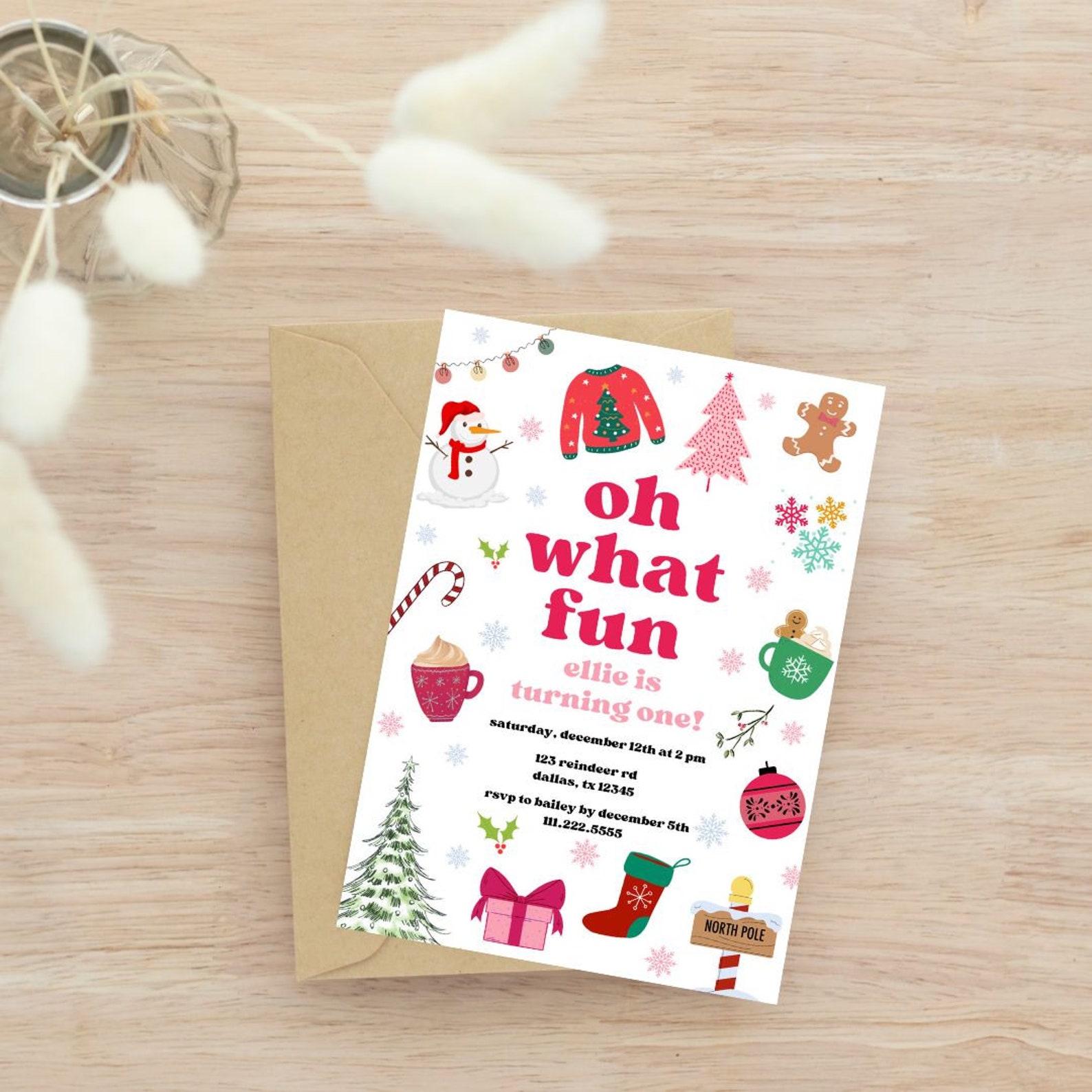 Editable Christmas Birthday Invitation Oh What Fun It is to Be One Red ...