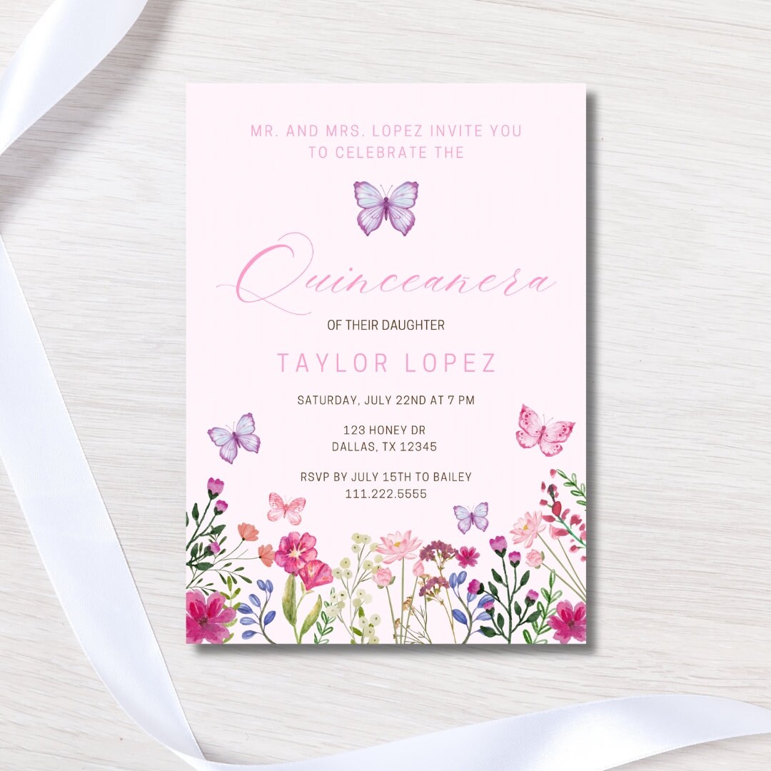 Butterfly Quinceañera Editable Invitation | Pastel Butterfly Quince ...
