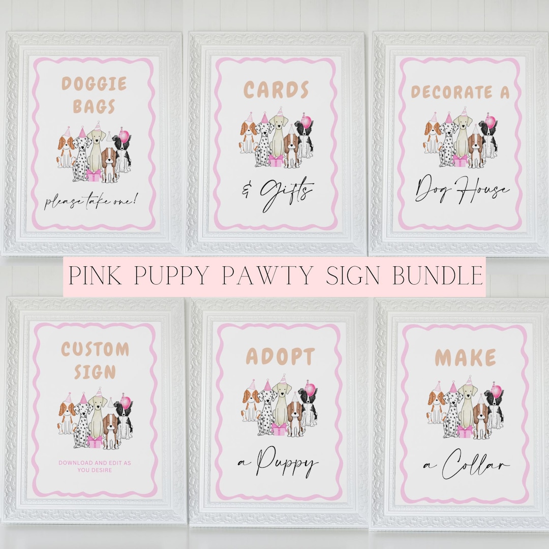 Girl Dog Theme Birthday Party Sign Bundle | Editable Pink Puppy Pawty ...