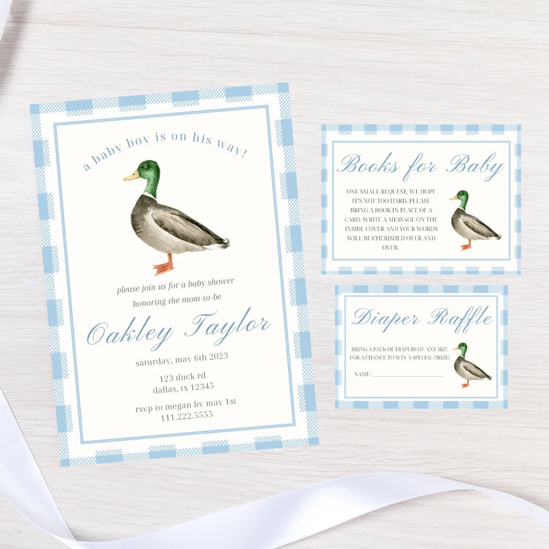 Duck Baby Shower Invitation Bundle | Editable Mallard Duck Boy Baby ...