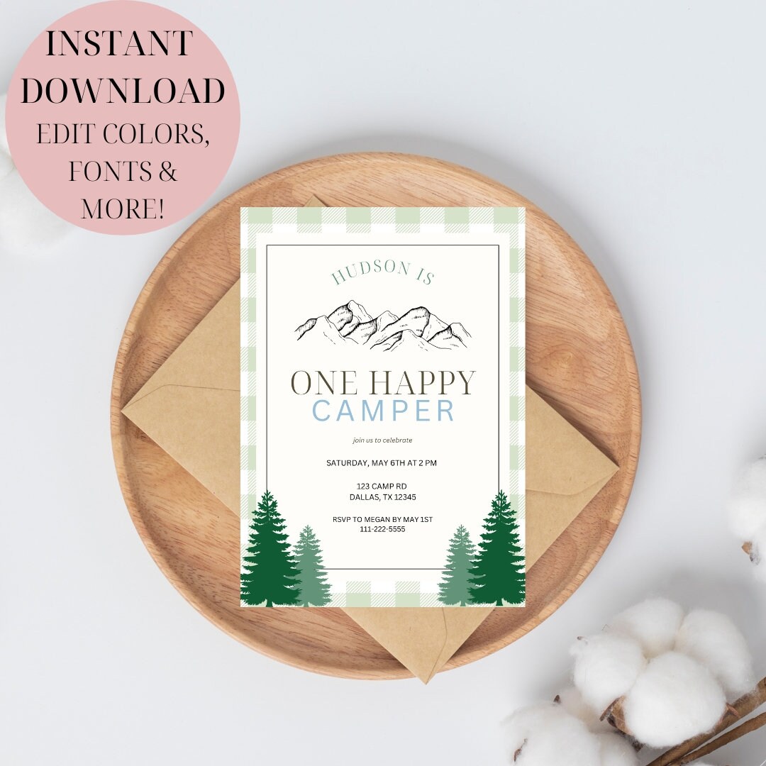 One Happy Camper Birthday Invitation Camping Birthday Invitation Instant Download Camping Themed ...