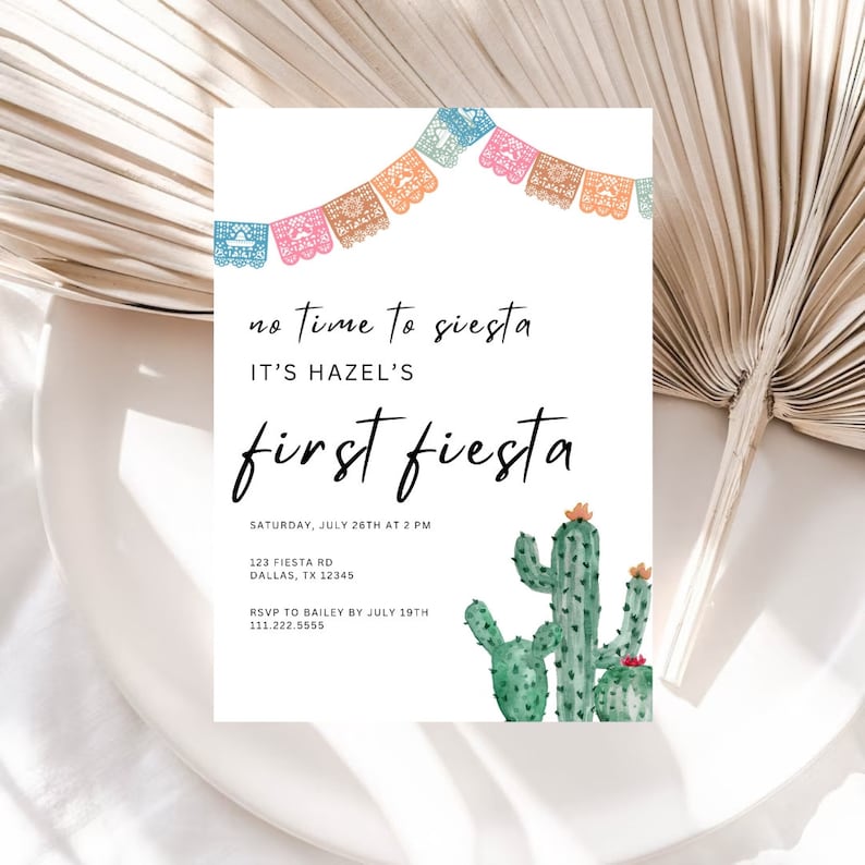 First Fiesta Birthday Invitation | Editable Fiesta Birthday Invitation ...