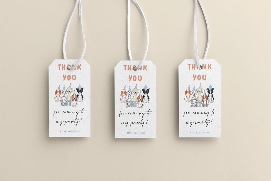 Dog Birthday Party Favor Tag | Editable Puppy Pawty Favor Tags | Let’s ...