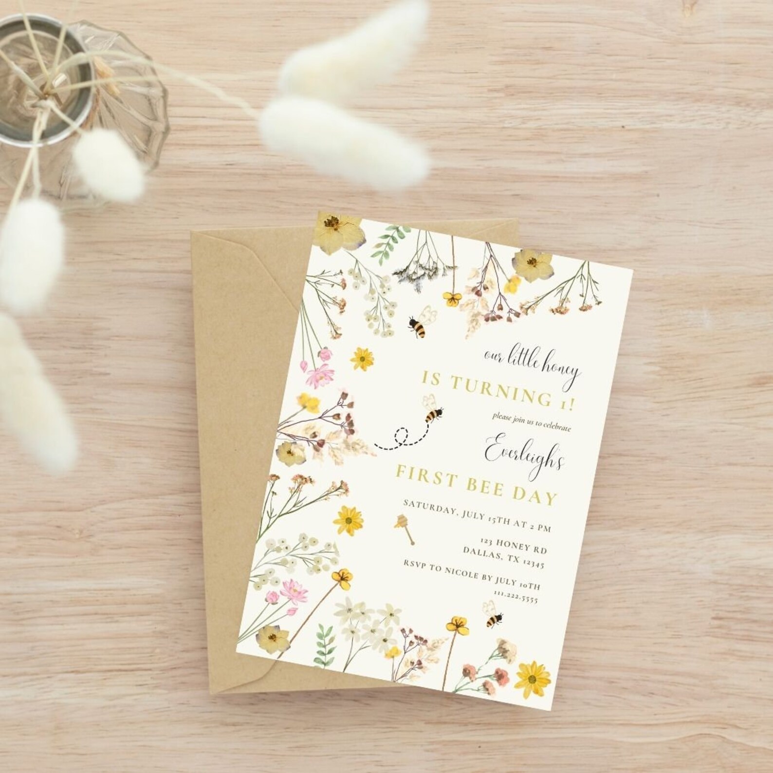 Editable First Bee Day Invitation Bee First Birthday - Etsy