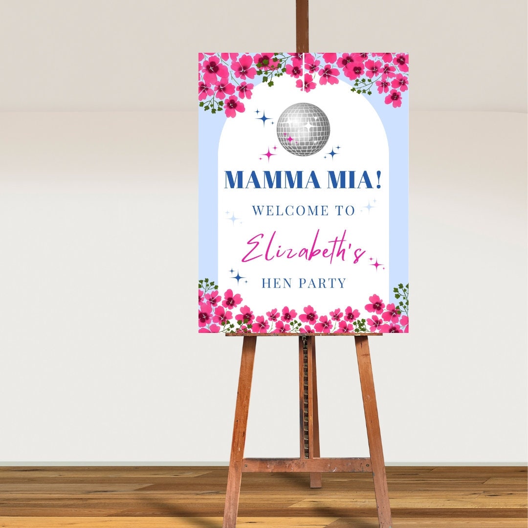 Editable Mamma Mia Hen Bachelorette Welcome Sign Mamma Mia Disco Blue ...