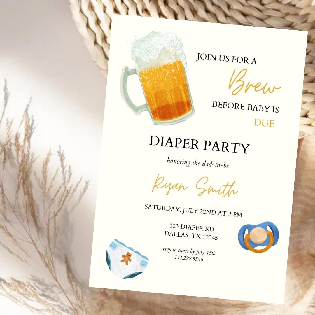 Editable Diaper Party Template Brew Before Baby is Due Invite Dads Baby ...