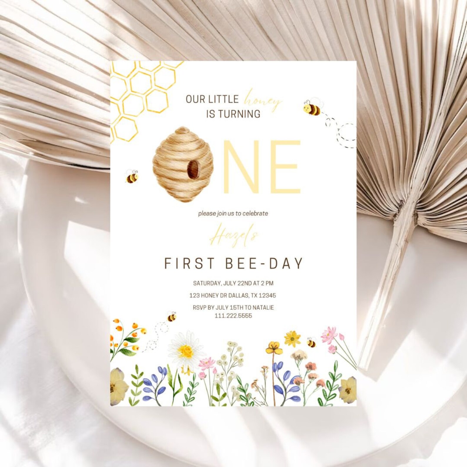 Editable First Bee Day Invitation Bee First Birthday Invitation Our ...