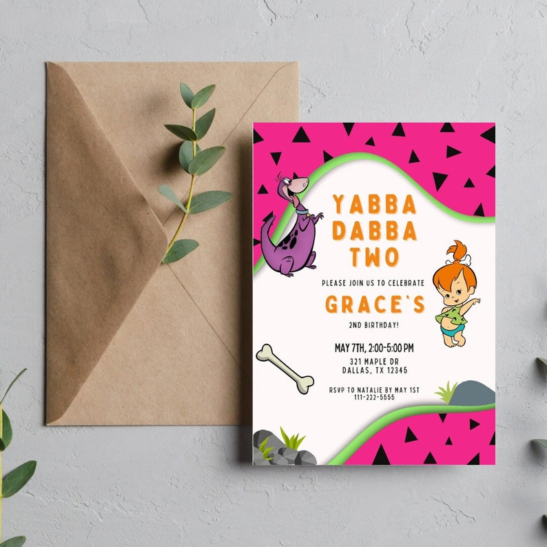 Yabba Dabba Two Birthday Invitation Template Digital - Etsy