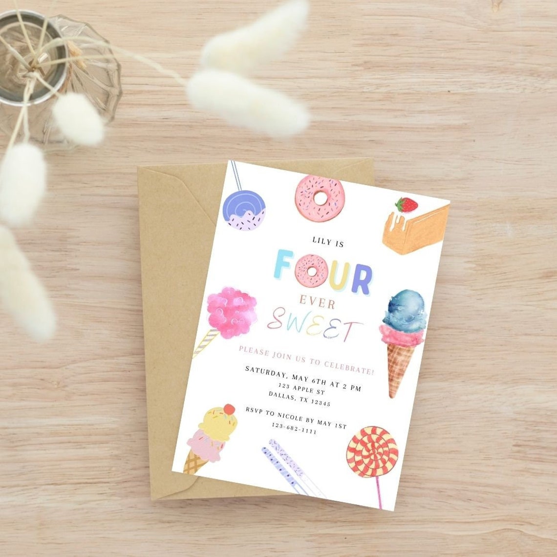 Editable Four Ever Sweet Birthday Invitation | Dessert Invite | 4th ...