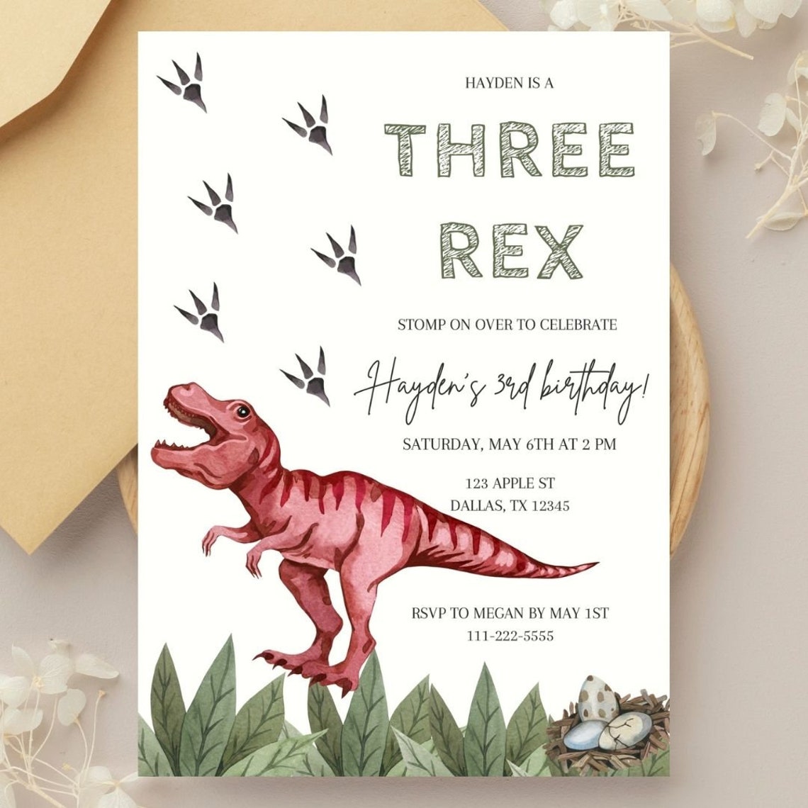 Three-rex Invitation, Editable Dinosaur Birthday Invite, Three Rex ...