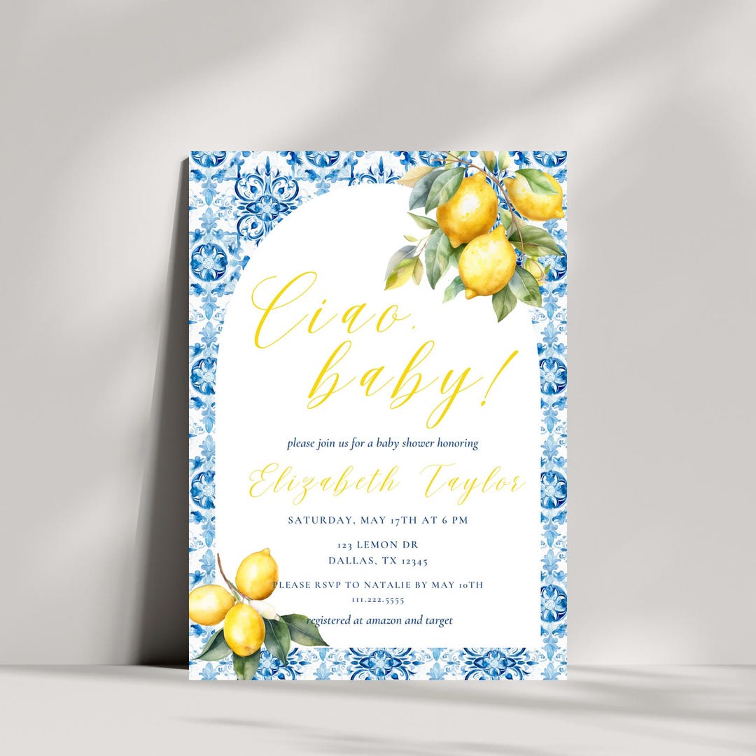 Ciao Baby Editable Baby Shower Invitation | Italian Lemon Amalfi Coast ...