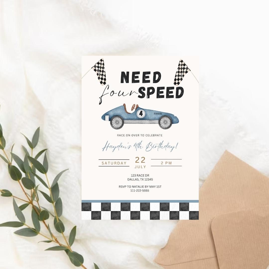 Need Four Speed Editable Birthday Invitation Need 4 Speed Invite Race ...