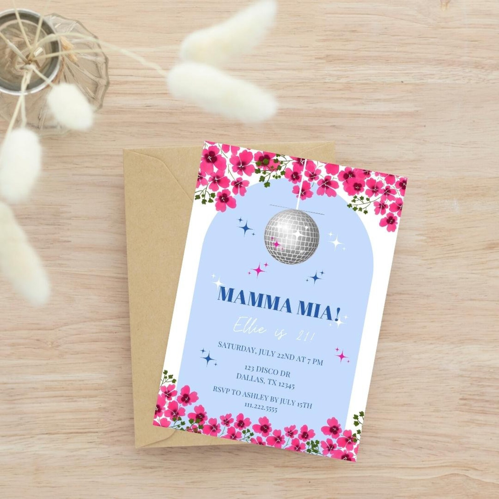 Editable Mamma Mia Birthday Invitation Mamma Mia Disco Greek Birthday ...