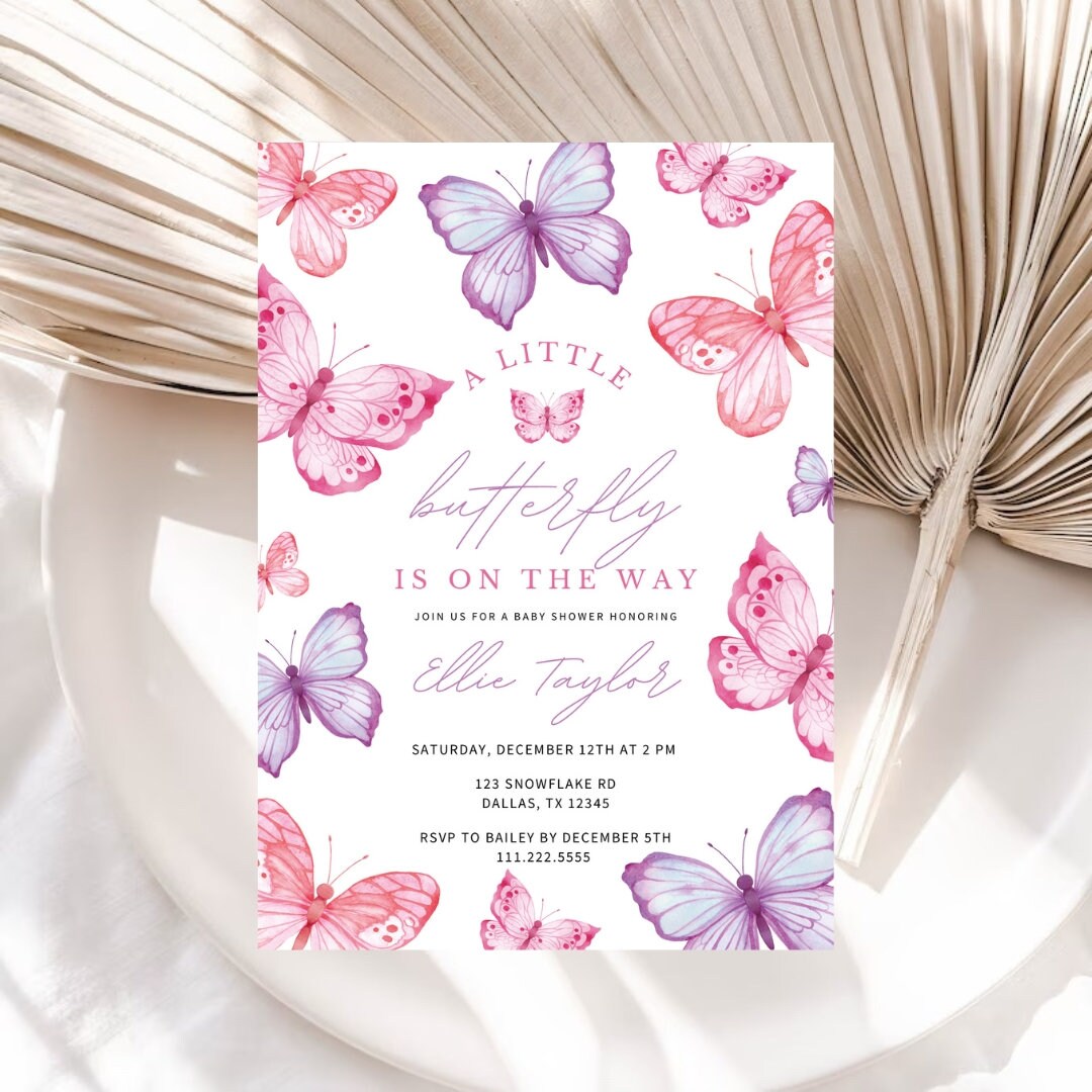 Invitación editable para baby shower con mariposas / Una pequeña ...