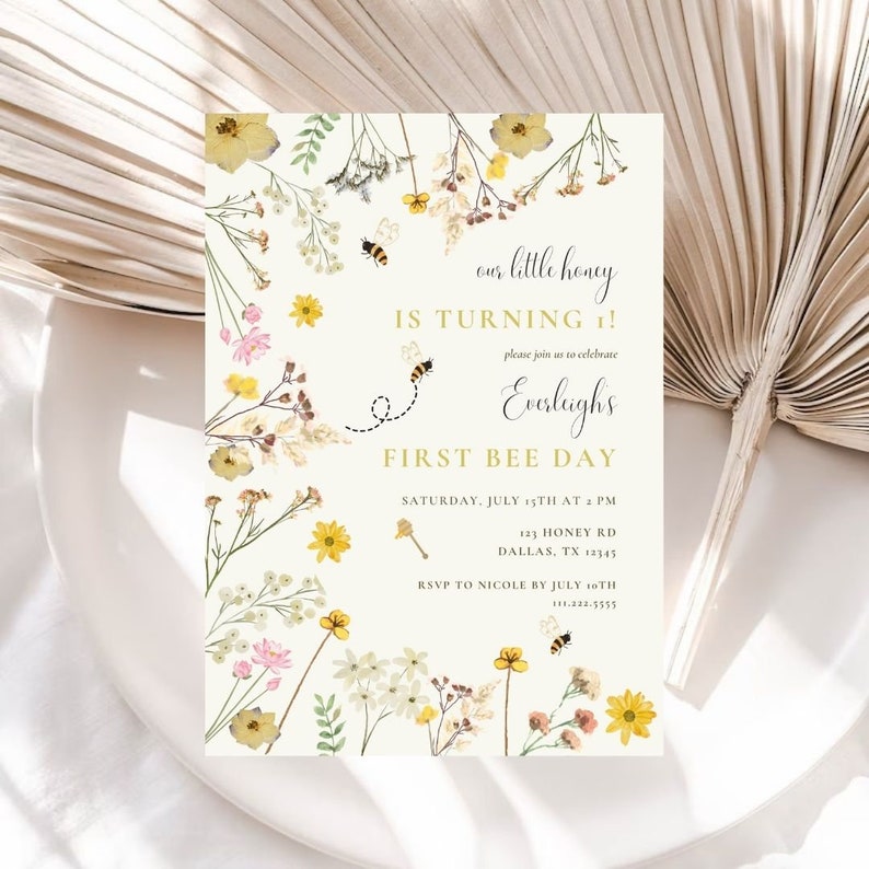 Editable First Bee Day Invitation Bee First Birthday - Etsy