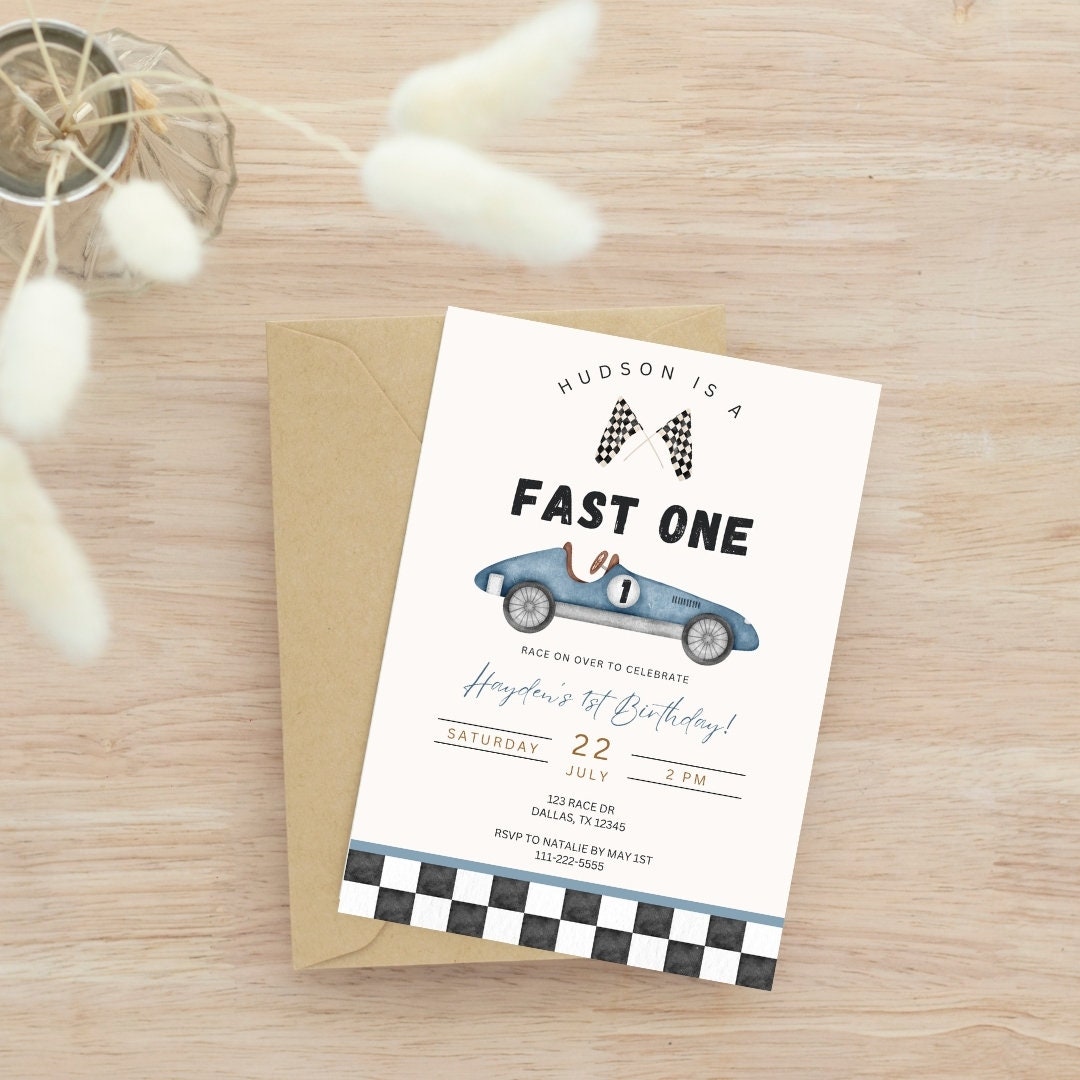 Editable Fast One Birthday Invitation Race Car First Birthday Invite ...