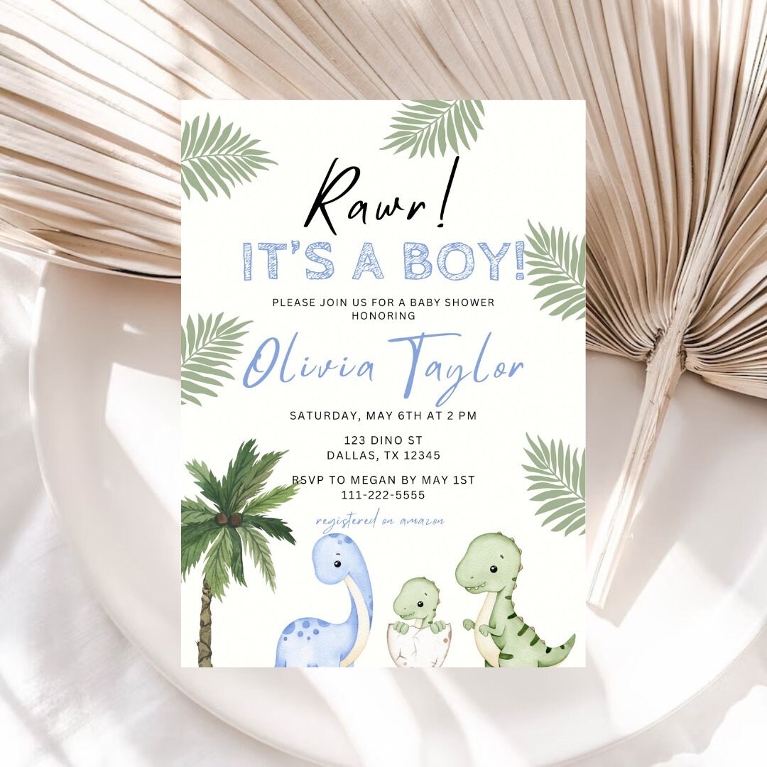Editable Dinosaur Baby Shower Invitation | Rawr It’s A Boy Baby Shower ...