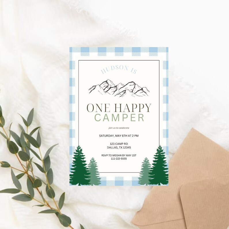 One Happy Camper Birthday Invitation Camping Birthday Invitation ...