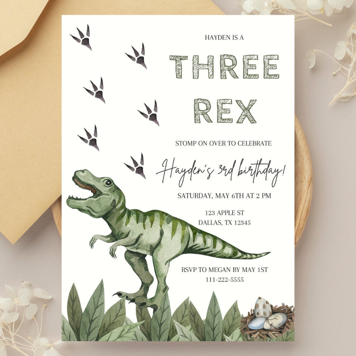 Three-rex Invitation, Editable Dinosaur Birthday Invite, Three Rex ...