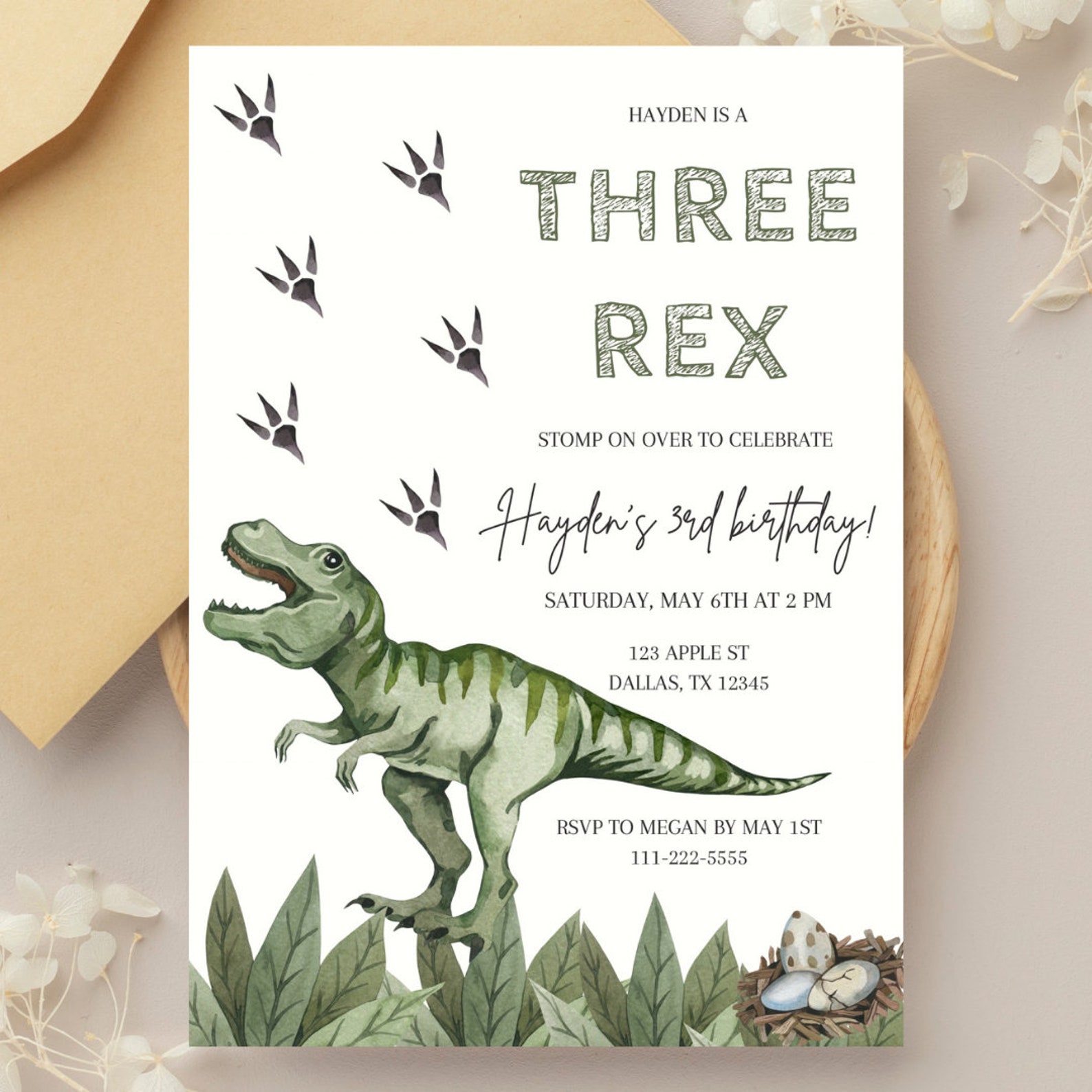 Three-rex Invitation, Editable Dinosaur Birthday Invite, Three Rex ...