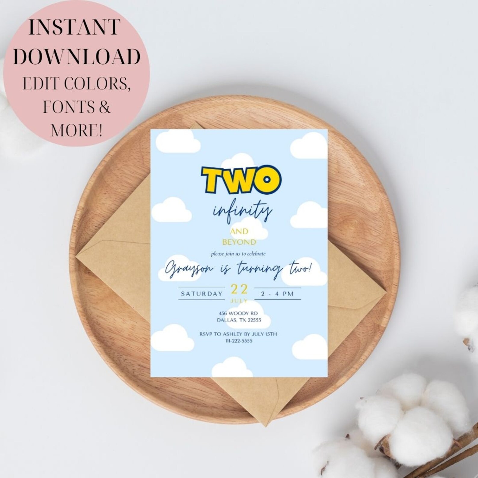 Two Infinity and Beyond Birthday Invitation Toy 2nd Birthday Invitation ...