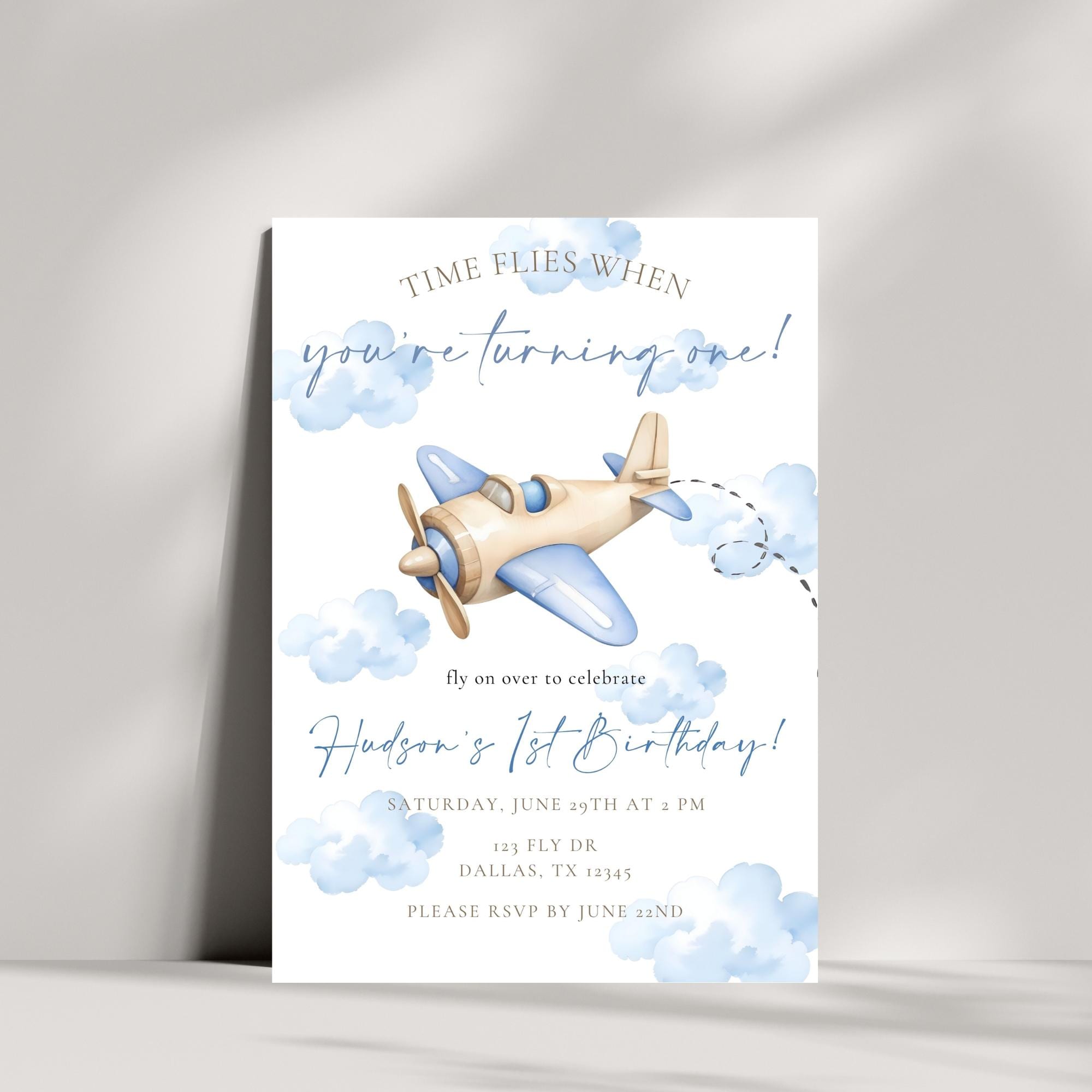 Time Flies When You’re Turning One Airplane Birthday Invitation ...