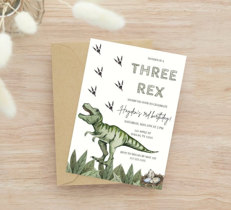 Three-rex Invitation, Editable Dinosaur Birthday Invite, Three Rex ...
