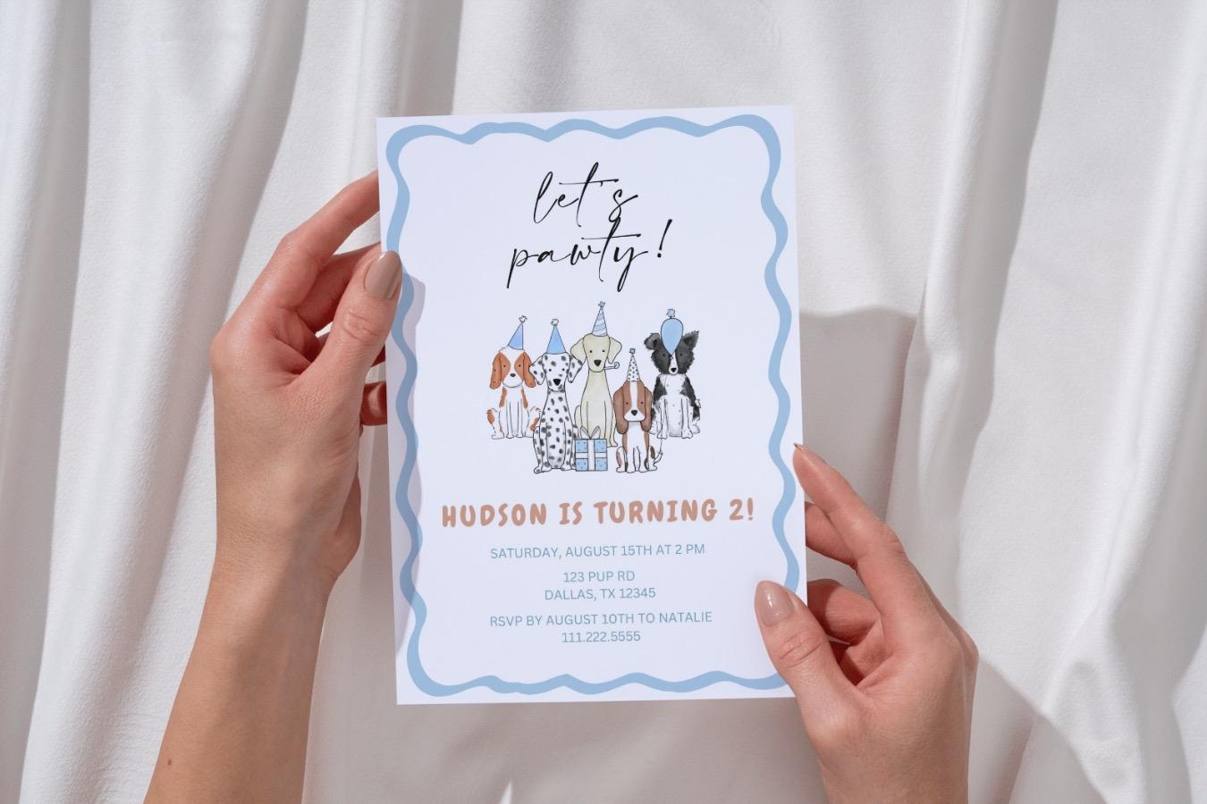 Puppy Pawty Theme Birthday Invitation | Editable Dog Theme Party ...