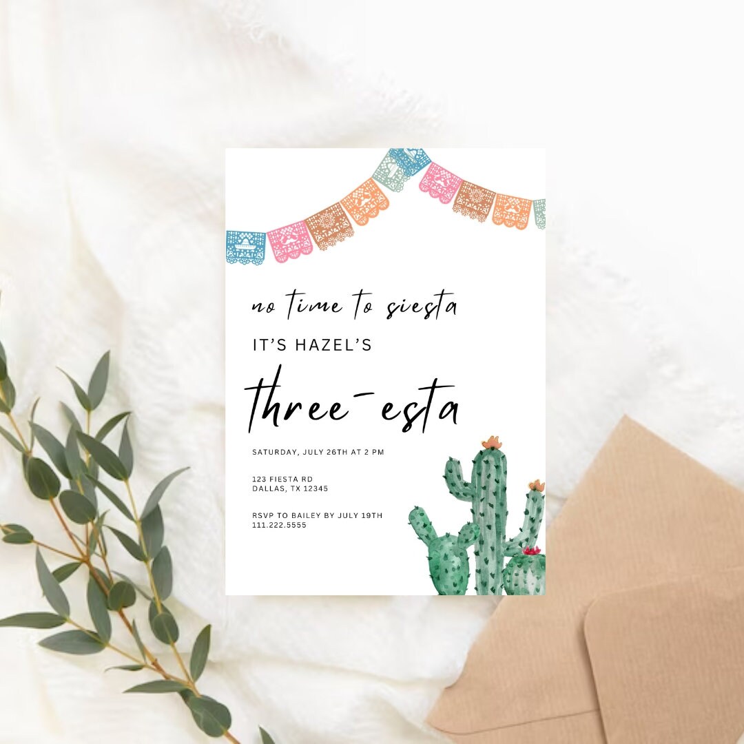 Three-esta Birthday Invitation | Editable Fiesta Birthday Invitation ...