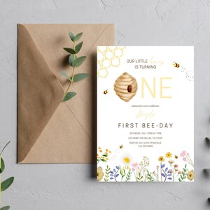 Editable First Bee Day Invitation | Bee First Birthday Invitation | Our ...