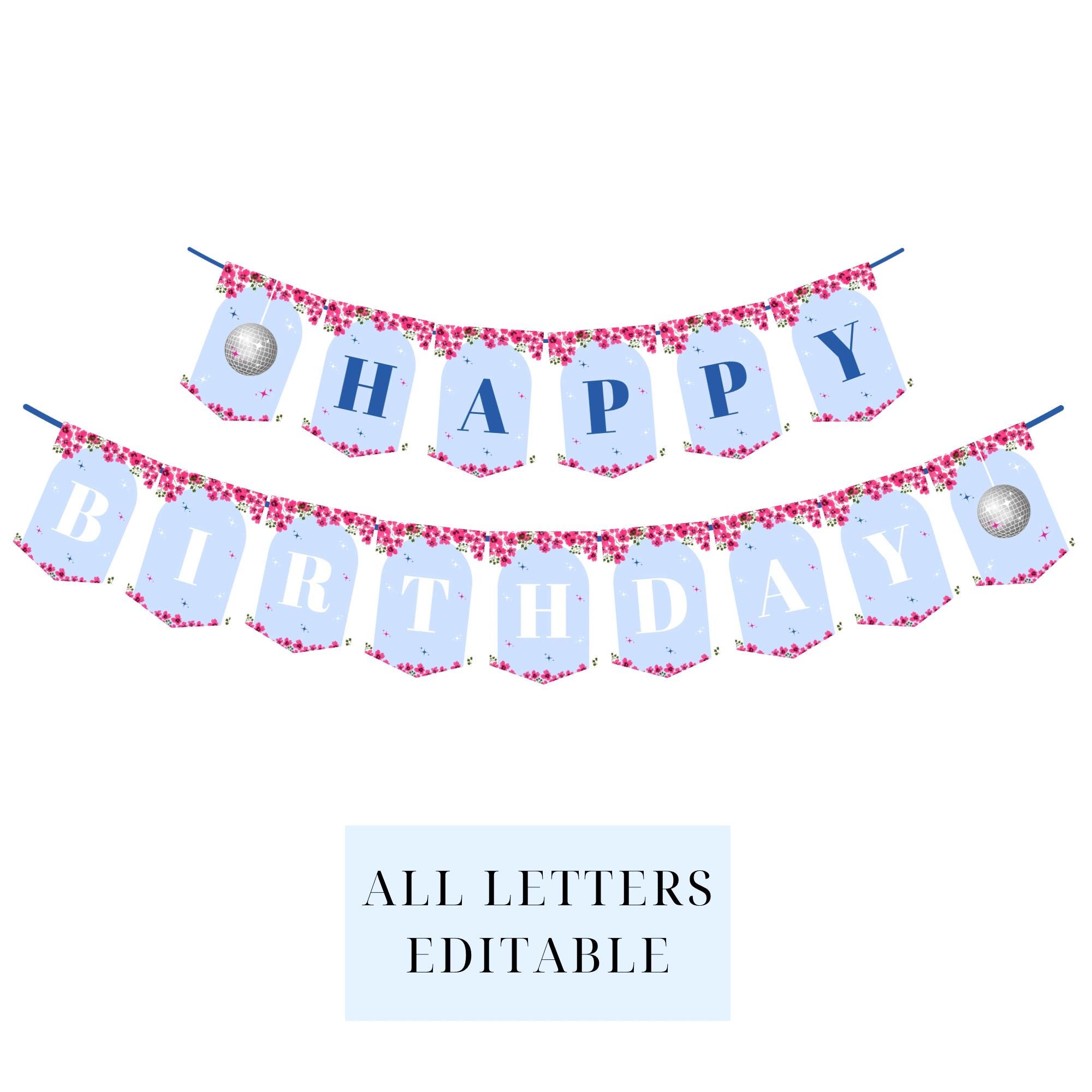 Editable Mamma Mia Birthday Banner Flags | Mamma Mia Disco Party Banner ...