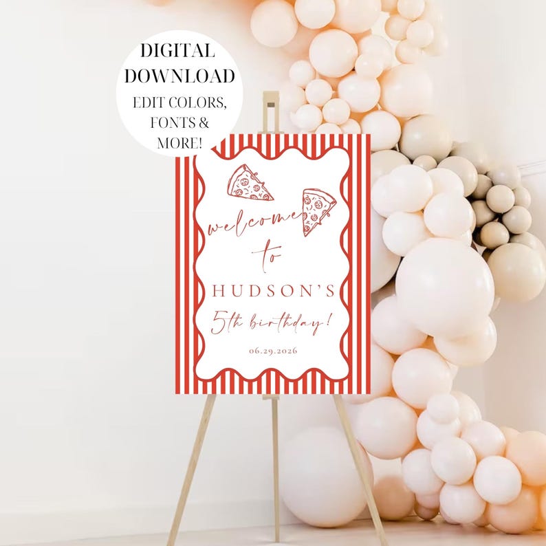 Editable Pizza Birthday Party Welcome Sign | Printable Pizzeria Party ...