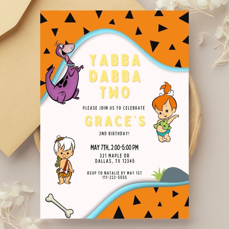 Yabba Dabba Two Birthday Invitation Template,digital Download,orange ...